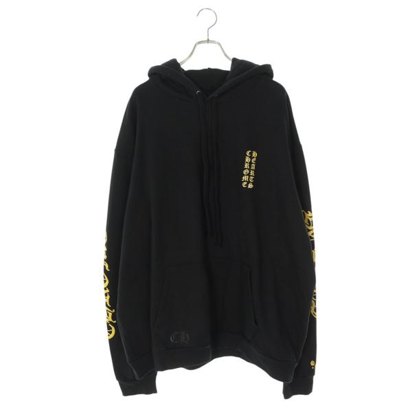ブランド：クロムハーツ/Chrome Hearts商品名： WWW.CHROMEHEARTS.COM HOODIE グリッタープリントプルオーバーパーカーサイズ：XXL状態ランク：Aカラー：ブラック×ゴールド