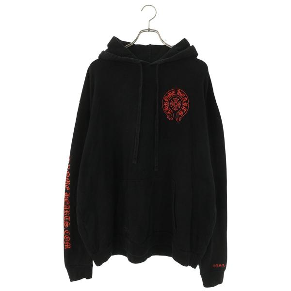 ブランド：クロムハーツ/Chrome Hearts商品名： WWW.CHROMEHEARTS.COM HOODIE オンライン限定ホースシューバックプリントプルオーバーパーカーサイズ：XL状態ランク：Cカラー：ブラック×レッド