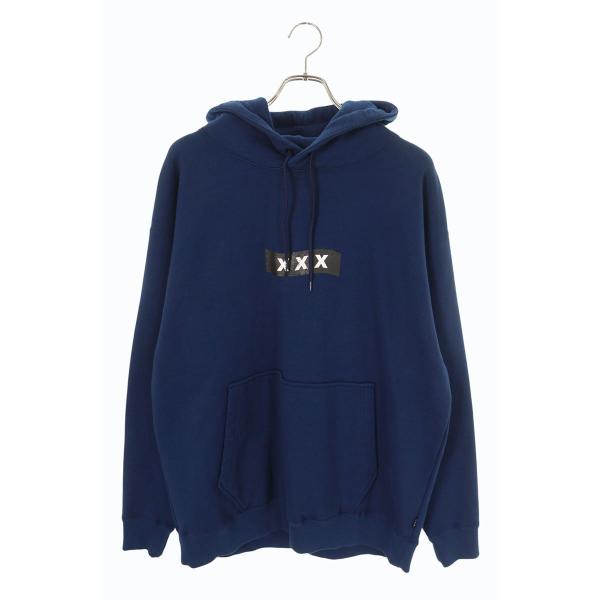 ブランド：ゴッドセレクショントリプルエックス/GOD SELECTION XXX商品名：ロゴプリントパーカーサイズ：L状態ランク：Bカラー：ネイビー