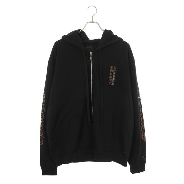 クロムハーツ サイズ:S  SWTSHRT PLVR 袖英字プリントプルオーバーパーカー 中古 OK15 CHROME HEARTS（クロムハーツ） パーカー サイズ:L SWTSHRT HD ZIP 袖