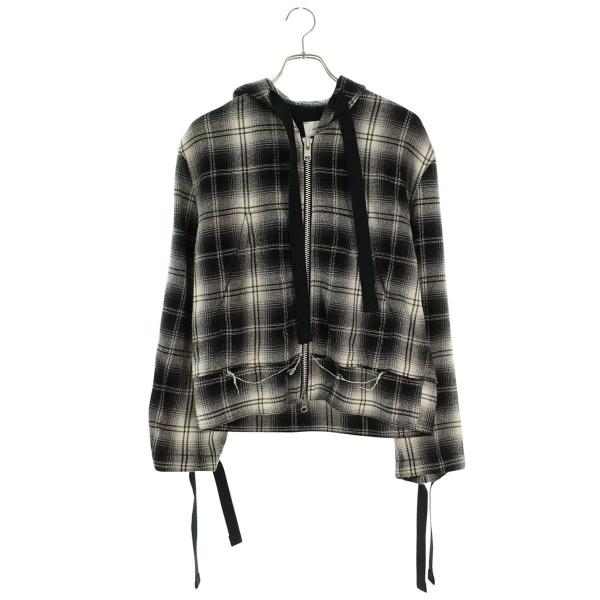 ブランド：ソングフォーザミュート/SONG FOR THE MUTE商品名：ジップアップチェックパーカーサイズ：36状態ランク：Bカラー：ブラック×ホワイト