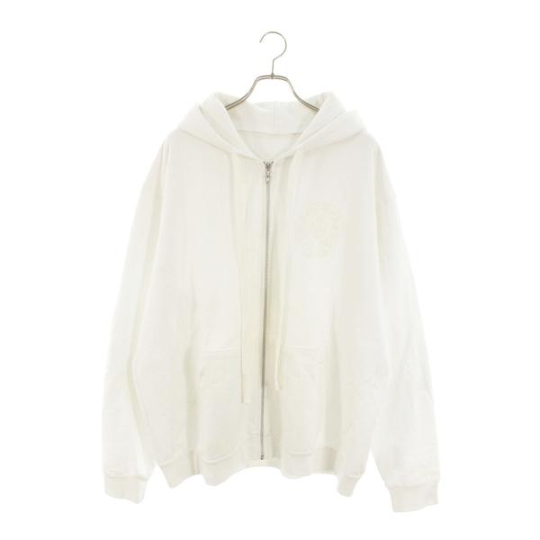 ブランド：クロムハーツ/Chrome Hearts商品名： WWW.CHROMEHEARTS.COM HOODIE オンライン限定バックホースシューダガージップパーカーサイズ：XXL状態ランク：Bカラー：ホワイト×シルバー