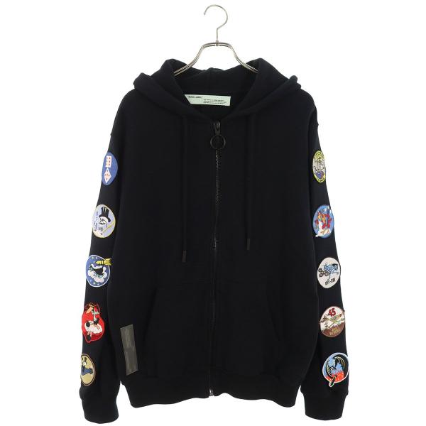 ブランド：オフホワイト/OFF-WHITE商品名： 18SS  OMBB030S18003008 マルチワッペンジップアップパーカーサイズ：M状態ランク：Bカラー：ブラック