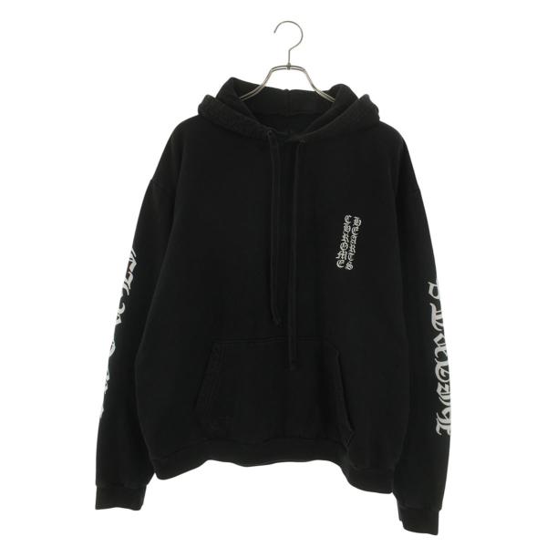 ブランド：クロムハーツ/Chrome Hearts商品名： SWTSHRT PLVR 袖ロゴプリントプルオーバーパーカーサイズ：L状態ランク：Bカラー：ブラック