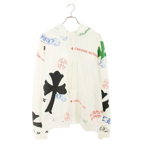ブランド：クロムハーツ/Chrome Hearts商品名： STENCIL HOODIE ステンシルプリントプルオーバーパーカーサイズ：L状態ランク：Cカラー：ホワイト×マルチ