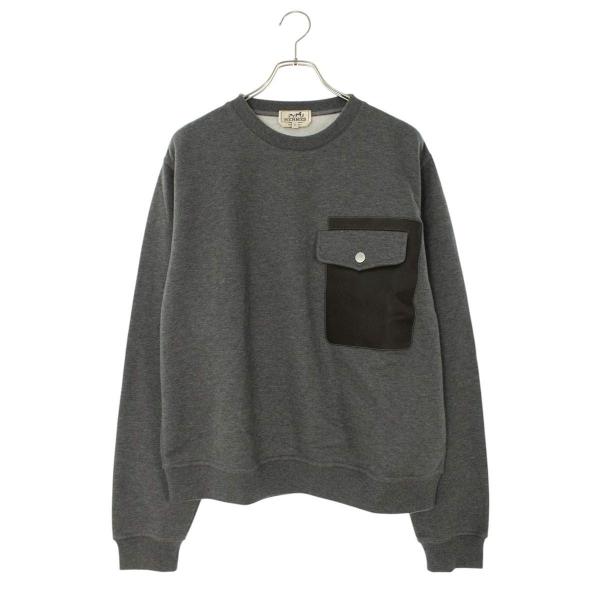 ブランド：エルメス/HERMES商品名：レザーポケットクルーネックスウェットサイズ：XL状態ランク：Aカラー：グレー