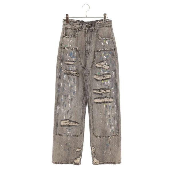 ブランド：ウムコウ/UMKOW商品名： DISTRESSED DOUBLE KNEE JOOSE FIT JEANS ペイントダメージ加工デニムパンツサイズ：26インチ状態ランク：Sカラー：グレー