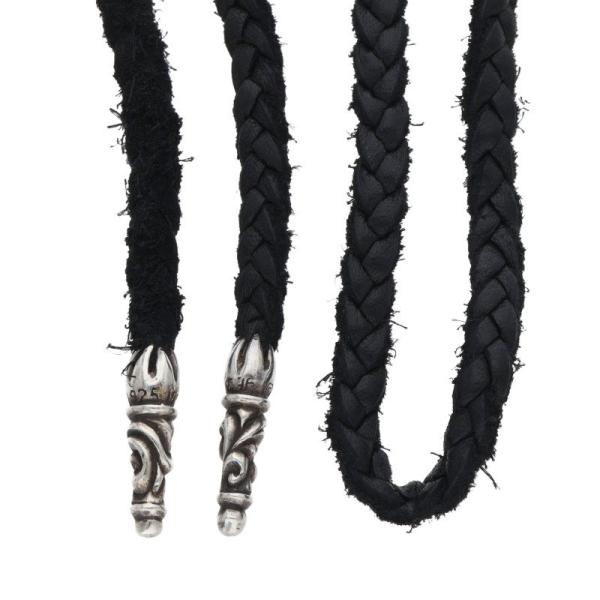 ブランド：クロムハーツ/Chrome Hearts商品名： LEATHER BRAID/スクロールレザーブレード シルバーネックレスサイズ：表記なし状態ランク：Bカラー：ブラック×シルバー