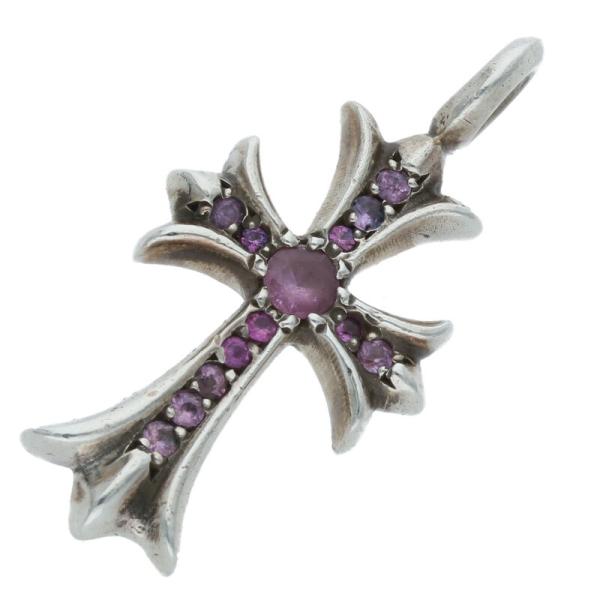 ブランド：クロムハーツ/Chrome Hearts商品名： TNY CRSF P/SAP/タイニーファットクロス PAVEサファイア/ペンダント/シルバーネックレストップサイズ：表記なし状態ランク：Bカラー：シルバー×ピンク