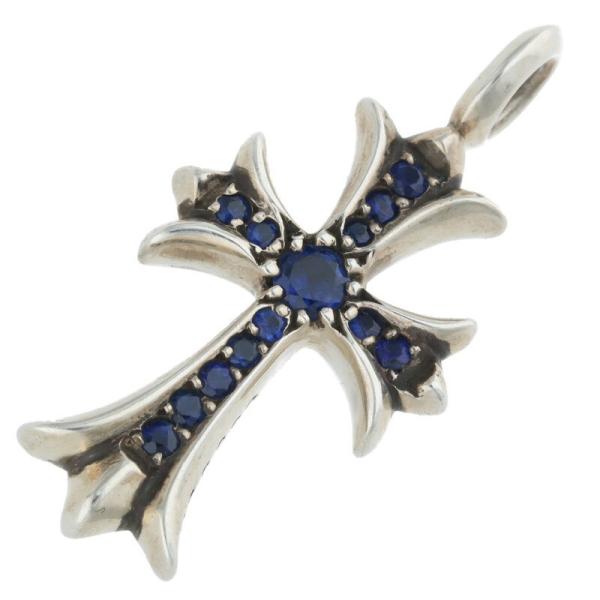 ブランド：クロムハーツ/Chrome Hearts商品名： TNY CRSF P/SAP/タイニーファットクロス PAVEサファイア/ペンダント/シルバーネックレストップサイズ：表記なし状態ランク：Bカラー：シルバー×ブルー