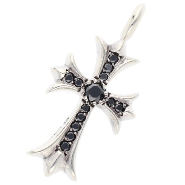 ブランド：クロムハーツ/Chrome Hearts商品名： TNY CRSF P/BLKDIA/タイニーファットクロス PAVEブラックダイヤ/ペンダント/シルバーネックレストップサイズ：表記なし状態ランク：Bカラー：シルバー×ブラック
