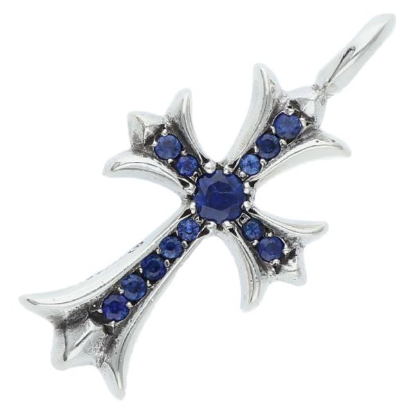 ブランド：クロムハーツ/Chrome Hearts商品名： TNY CRSF P/SAP/タイニーファットクロス PAVEサファイア/ペンダント/シルバーネックレストップサイズ：表記なし状態ランク：Bカラー：シルバー×ブルー