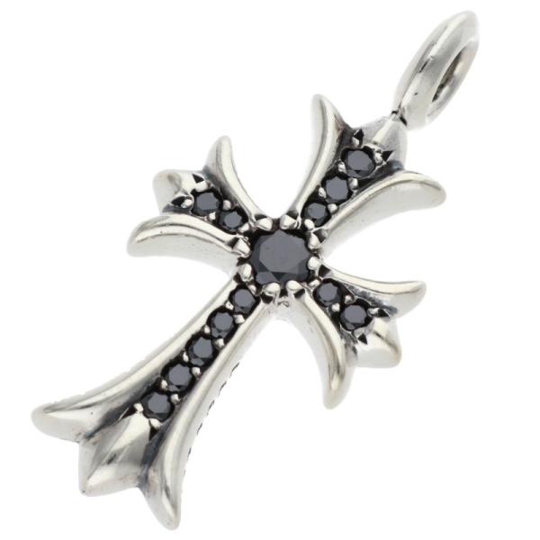 ブランド：クロムハーツ/Chrome Hearts商品名： TNY CRSF P/BLKDIA/タイニーファットクロス PAVEブラックダイヤ/ペンダント/シルバーネックレストップサイズ：表記なし状態ランク：Bカラー：シルバー×ブラック