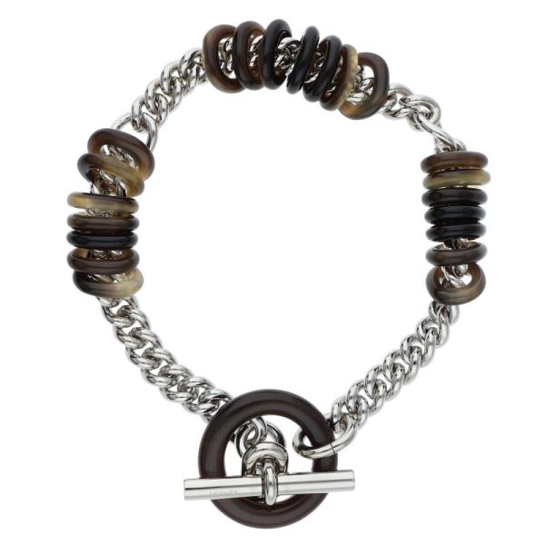 ブランド：エルメス/HERMES商品名： Theoreme/テオレム メタル/バッファローホーンブレスレットサイズ：T4状態ランク：Aカラー：シルバー×ブラウン