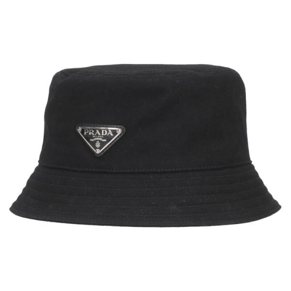 ブランド：プラダ/PRADA商品名： 2HC137 三角プレートコットンハットサイズ：L状態ランク：Bカラー：ブラック