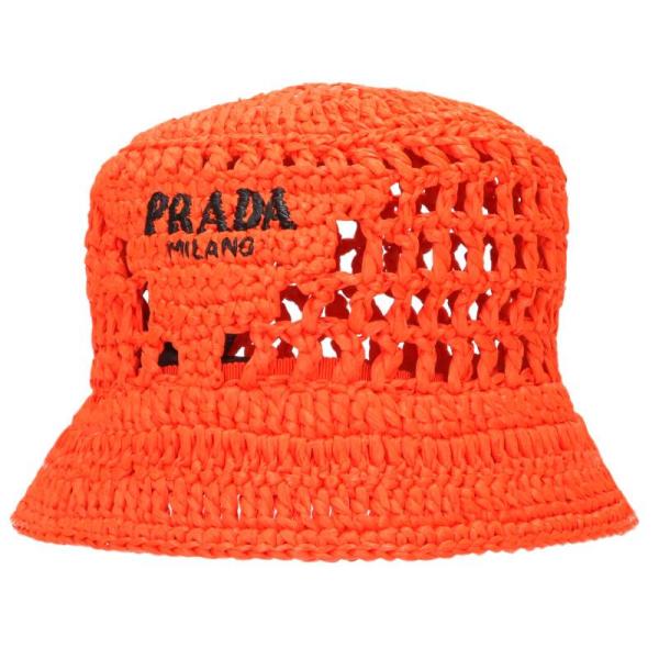 ブランド：プラダ/PRADA商品名： 1HC137 ラフィアストローバケットハットサイズ：M状態ランク：Aカラー：オレンジ