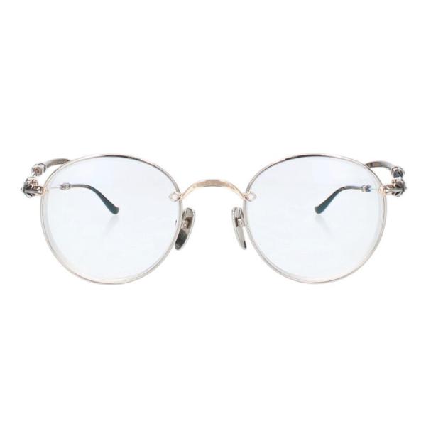 ブランド：クロムハーツ/Chrome Hearts商品名： BUBBA-A クロステンプルメタルフレームラウンドメガネサイズ：49□22-145状態ランク：Bカラー：(フレーム)ブラック×シルバー