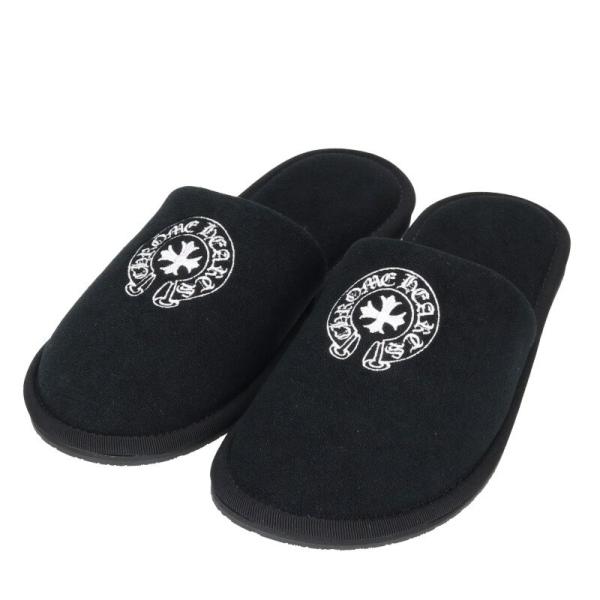 ブランド：クロムハーツ/Chrome Hearts商品名： HOTEL SLIPPER ホースシュー刺繍スリッパサンダルサイズ：M状態ランク：Sカラー：ブラック