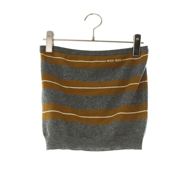 ブランド：ミュウミュウ/miumiu商品名： MMV322 ロゴ刺繍カシミアチューブトップサイズ：38状態ランク：Aカラー：グレー×ブラウン