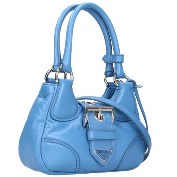 ブランド：プラダ/PRADA商品名： 1BA381 MOON ナッパレザー 2WAY ショルダーハンドバッグサイズ：表記なし状態ランク：Aカラー：ライトブルー×シルバー
