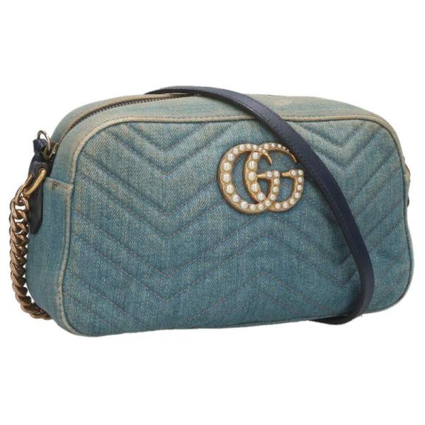 ブランド：グッチ/GUCCI商品名： 447632 GGマーモントキルティングデニムショルダーバッグサイズ：表記なし状態ランク：Cカラー：インディゴ×ゴールド
