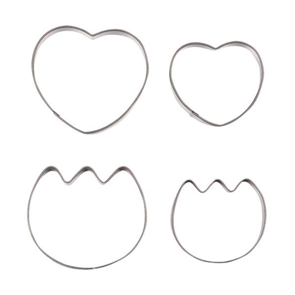 D-6155 ラフィネ ステンレス製クッキー抜き型4個セット(ハートM・S・チューリップM・S) ※詳細は商品説明をご確認下さい。商品ページは縦長です。