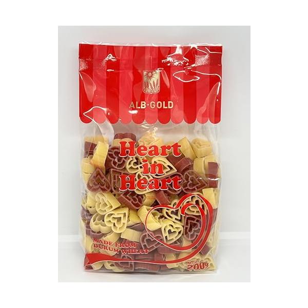 商品紹介ハートの中にハートが入った可愛い2色のハートパスタです。原材料・成分デュラム小麦のセモリナ、トマトパウダー、ビートパウダー※免責事項※　商品画像はイメージとなりまして、パッケージ変更・内容量の規格変更がある場合がございます。また商品...