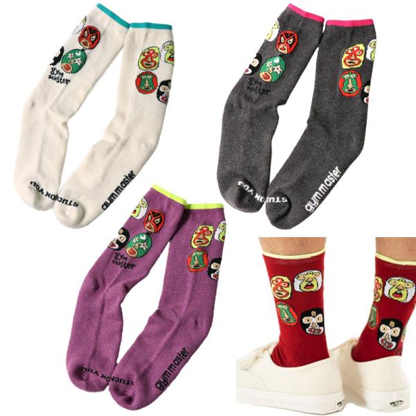 【ネコポス(メール便)2点まで可能】ゆるさナンバーワン！覆面ジャガードソックス。ポップなカラーのボディー。ふくらはぎ全体にジャガードで覆面レスラーが入ったポップなソックス。足元の安全はこいつらにお任せくださいと言いだせないゆるさが魅力です■...