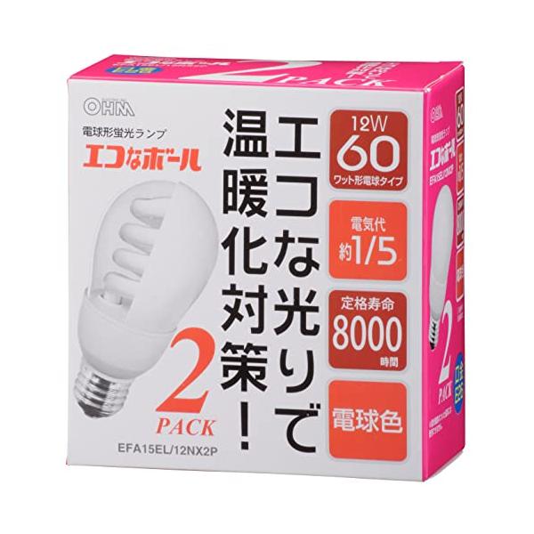 2個入電球色/60W形/EFA15EL/12NX2P・Color:電球色・パッケージ個数:1・電球サイズ:.5.5 x 11.7cm・本体重量:0.16kg・本体材質:ガラス・消費電力:12W