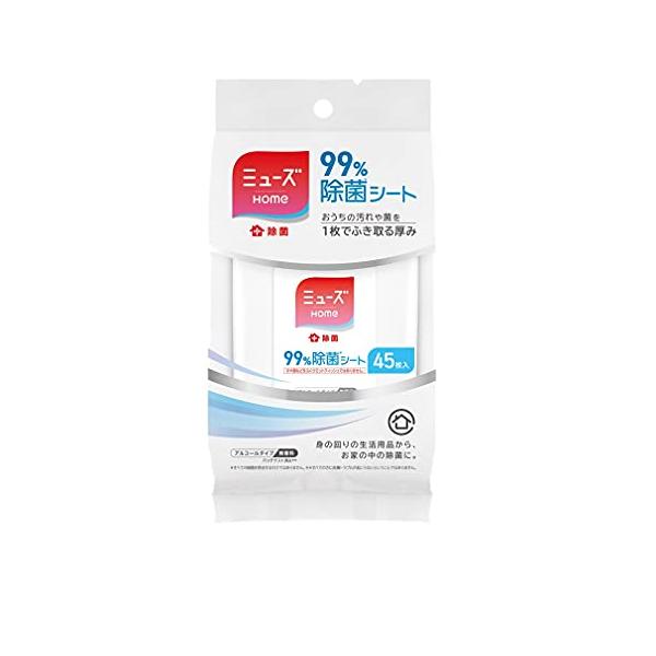除菌シートクリア/1個/02559・パッケージ個数:1・販売名:ミューズホーム99%除菌シート・種類:除菌シート・商品サイズ (幅×奥行×高さ):90mm×53mm×180mm・内容量:45枚入・原産国:日本