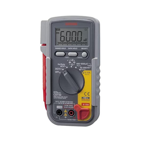 Digital・グレー  CD732・直流電圧:600m/6/60/600/1000V(最高確度±(0.5%+2))・交流電圧:6/60/600/750V(最高確度±(1.2%+5))・直流電流600μ/6000μ/60m/600m/6/1...
