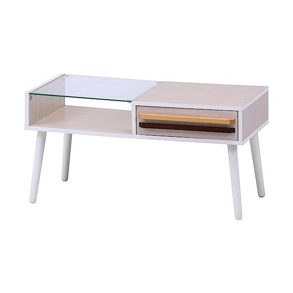 ローテーブル 収納ケース付きホワイトウォッシュ/ガラス/幅80cm/10033・Size:幅80cmColor:ホワイトウォッシュ/ガラスPatternName:引き出し付き・パッケージ個数:1・引き出しがアクセントのディスプレイセンターテ...