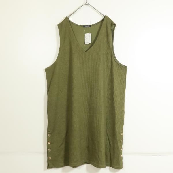 【商品説明】【実寸約】バスト138着丈100(cm)【サイズ表記】  5L(バスト114~122身長154~162)【素材】ポリエステル95ポリウレタン5【状態】普通の使用感のあるお品物【デザイン】モスグリーン系ノースリーブのニットワンピー...