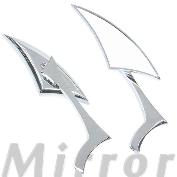 商品名■シックルミラー（メッキ）商品説明■汎用のシックルミラー左右セットです。■ミラー付け根部分は角度調整が可能です。■距離感の使い見やすい平面鏡を採用しております。■独特なミラー形状で愛車をスタイリッシュにカスタムできます。商品詳細■カラ...