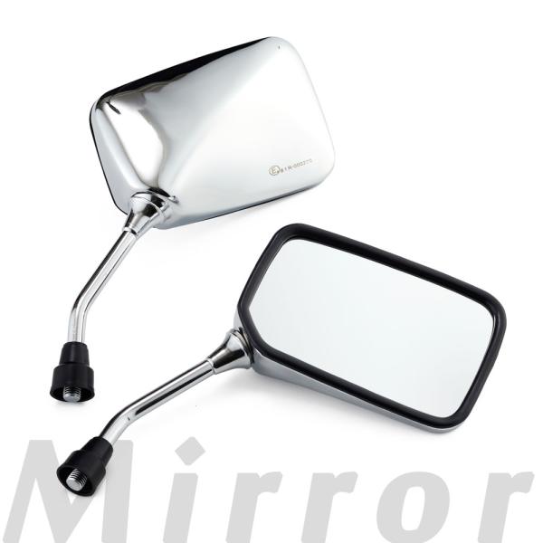 商品名■メッキ角型ミラー商品説明■汎用のスクエアミラー左右セットです。■クロムメッキの高級感のあるデザインとなっております。■ミラー付け根部分は360度角度調整が可能です。■距離感の使い見やすい平面鏡を採用しております。商品詳細■材質：スチ...