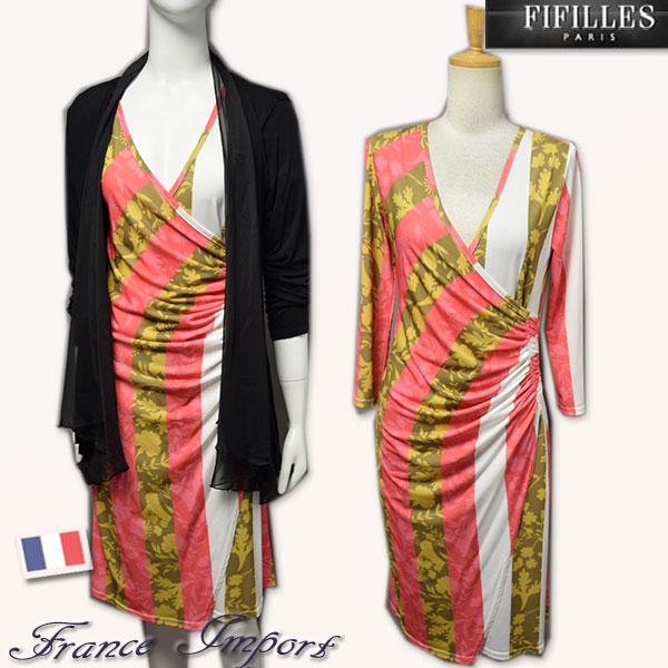 画像で合わせた羽織ったカーデは別売りです！特別プライスにてご紹介【毎回、入荷するたび、女性らしさを演出できる美しいカッティングラインに定評のある人気フランスブランドfifillesフィフィーユパリからワンピース直輸入♪】年間人気の着心地の良...