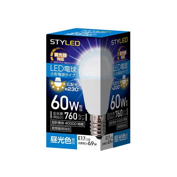 ●メーカー：STYLED スタイルド●形番：HA6D17D1●形状：小形電球タイプ●定格電圧/周波数：100V　50Hz/60Hz●消費電力：6.9W●力率：0.9●全光束：760lm 小形電球60W相当●光色：昼光色相当 6500K●密閉...