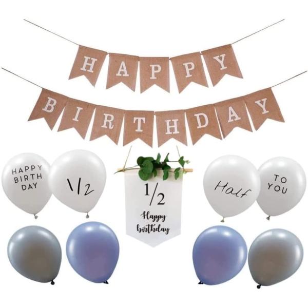 【セット内容物】：HAPPY BIRTHDAYガーランド（リネン材質）1点+1/2木製タペストリー1点+Happybirthdayバルーン1点+to youバルーン1点＋各種くすみバルーン4点、合計8点の誕生日飾り付けセットです。HAPPY...