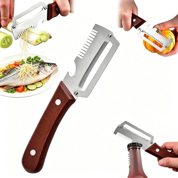 【3in1多機能デザイン】1本で「皮むき・千切り・栓開け」を完結！このプレミアムステンレスピーラー一本で、野菜・果物の皮むき、玉ねぎや人参の千切り/スライス、そして瓶の栓抜きまでこなします。キッチンの引き出しをスッキリさせ、必要な時にサッと...