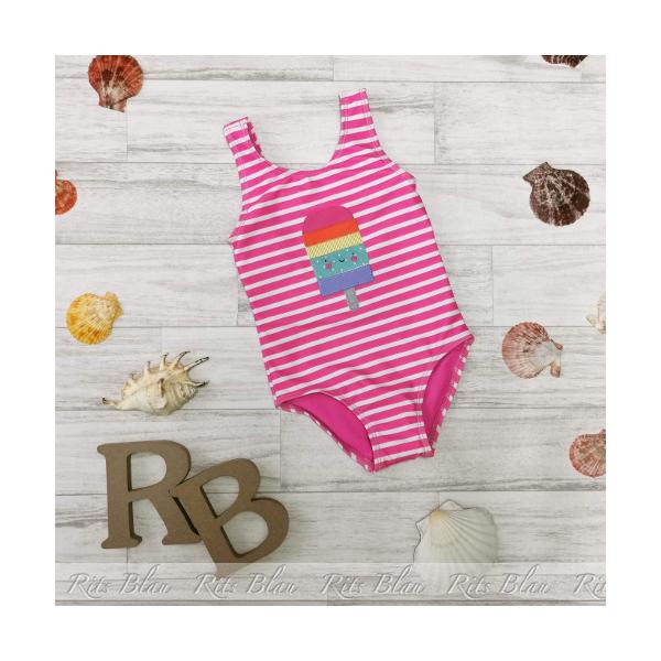 ・.。*゜+.・.。*゜+.　　送料無料・.。*゜+.・.。*゜+.■水着タイプ■ワンピース◆生地感◆ツルツルにっこりフェイスのアイスピンクのボーダーワンピースタイプの水着です。■□■　サイズ　■□■・UK12-18 80-86cm■□■　...