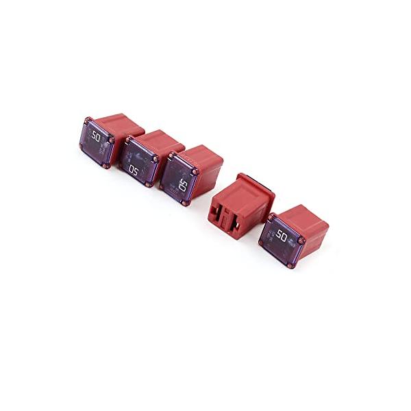 5個 ユニバーサルプラスチックメス端子PALカートリッジヒューズ製品寿命を延ばすダイレクトフィット。寸法：15 x 15 x 10mm(L*W*H); フィットブレードサイズ：0.8 x 0.4cm(L*W)、ヒューズ電流:50A 12V-...