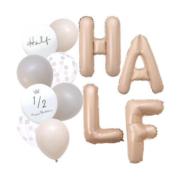 * バルーン付き HALFバルーン くすみカラーのバルーン*ハーフバースデー風船*クリアドットバルーン*グレーバルーン*グレージュバルーンのセットです。ハーフバースデーの飾り付けにピッタリ 白い壁にも映える今注目のくすみカラーです。シンプル...