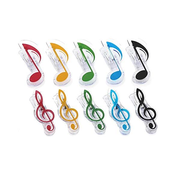*８分音符とト音記号のクリップセット*５色あるので10種類、各１個１０個のセットです。*カラフル＆透明でカワイイクリップです。文房具・オフィス用品:事務用品:テープ・結束具:クリップ・リング