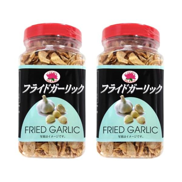 2個セットです。ベトナム産にんにくを使用した商品。厚めのスライスタイプのため、食べ応え抜群。140gの容量と口の広い蓋で遠慮なく贅沢に使えます。ステーキ、ハンバーグ、サラダなどのトッピング。パスタ、ラーメン、チャーハンなどお好みの料理にふり...