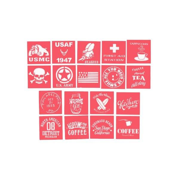 ステンシルシート16枚ランダムセット7x7cmホビー:手芸・画材:描画・絵画:デザイン・製図:テンプレート