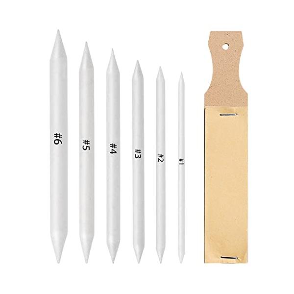 特徴：先端が尖っているため、狭い範囲や細かいところなど的確に擦ることができます。紙ヤスリ：固体顔料を粉末に粉砕する。擦筆をきれいにする。用途：擦筆さっぴつは描線を擦ってぼかしたり、濃淡を馴染ませたりするのに使う道具です。便利：両頭の擦筆は、...