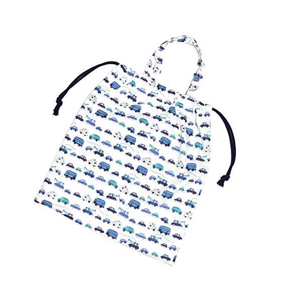 体操着入れ　お着替え袋　便利な持ち手付き　2枚仕立て 男の子の大好きな車です。 お名前シール付き 縦 約36*横 約32cm 裏地つき文房具・オフィス用品:学用品:学校用袋・バッグ