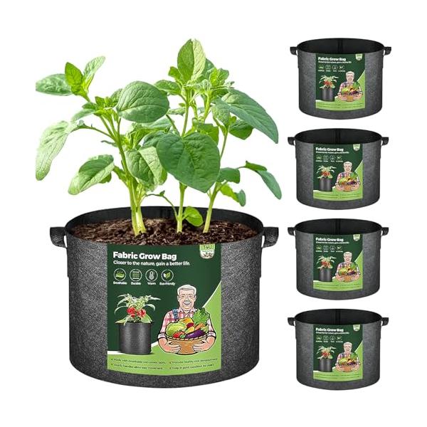 [通気性の生地]厚手の不織布で作られて、通気性、透水性に優れているので植物の発育に適しています。無公害、環境にやさしく、再利用可能の植え袋です。「丈夫な持ち手]ハンドルはクロスステッチでしっかりと縫製されるのでより耐久性があり、移動中持ち手...