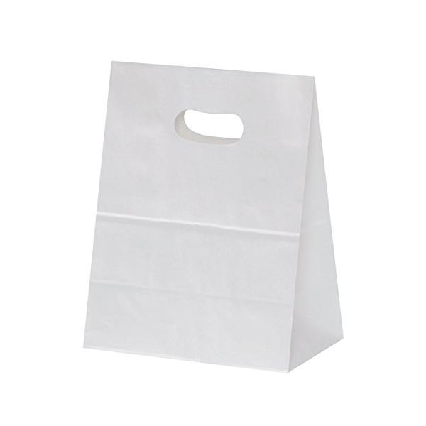 丸く手穴があいた白無地の手提げ袋お菓子や雑貨などをいれるのにちょうどいいサイズ サイズ  W180mmxH225mmxマチ105mm 入数 50枚入り産業・研究開発用品:飲食店舗用品:使い捨て用品:テイクアウト容器:角底袋