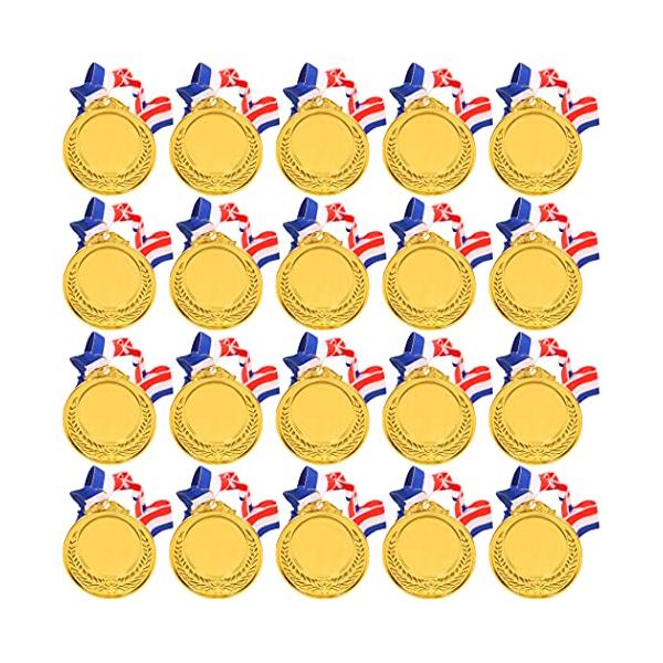 運動会などの表彰用に：カラフルなメダルリボンが備わった合金製の金メダル20点のセットです。中央部分にシールを貼って、オリジナルのメダルを用意することもできます。運動会などのイベントにおける表彰の際に役立ってくれます。高級感や重みのある合金製...